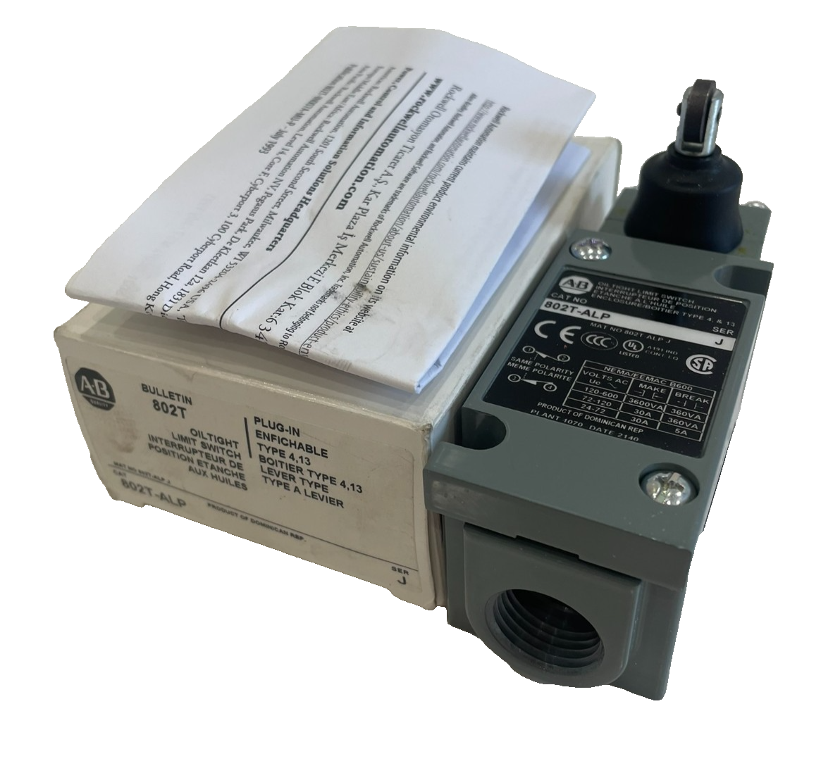 ALLEN BRADLEY 802T-ALP LIMIT SWITCH SER.J 802TALP - SB Industrial ...