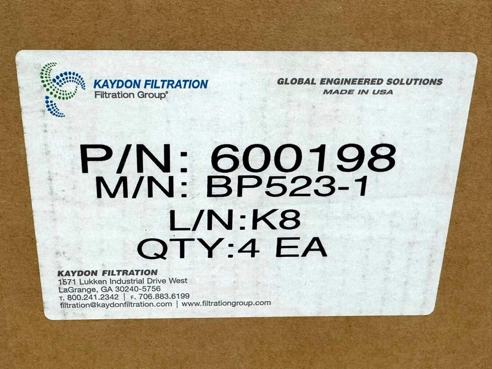 BOX OF 4 NEW MID AMERICA FILTER / KAYDON BP-523-1 FILTER ELEMENTS ...