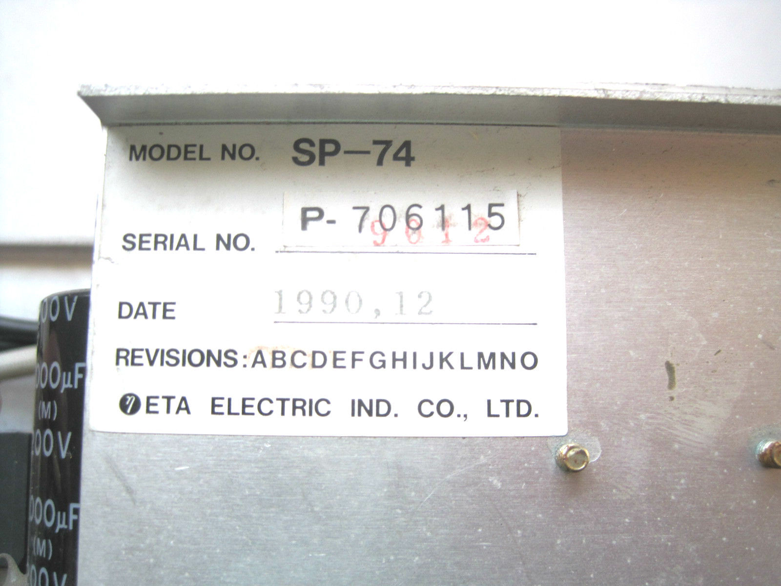 ETA ELECTRIC SP-74 POWER SUPPLY SP74 - SB Industrial Supply, Inc.