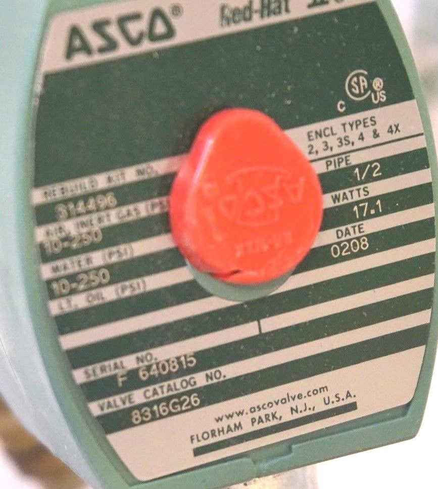 NEW ASCO RED HAT 8316G26 VALVE 1/2" 120/60, 110/50 - SB Industrial ...