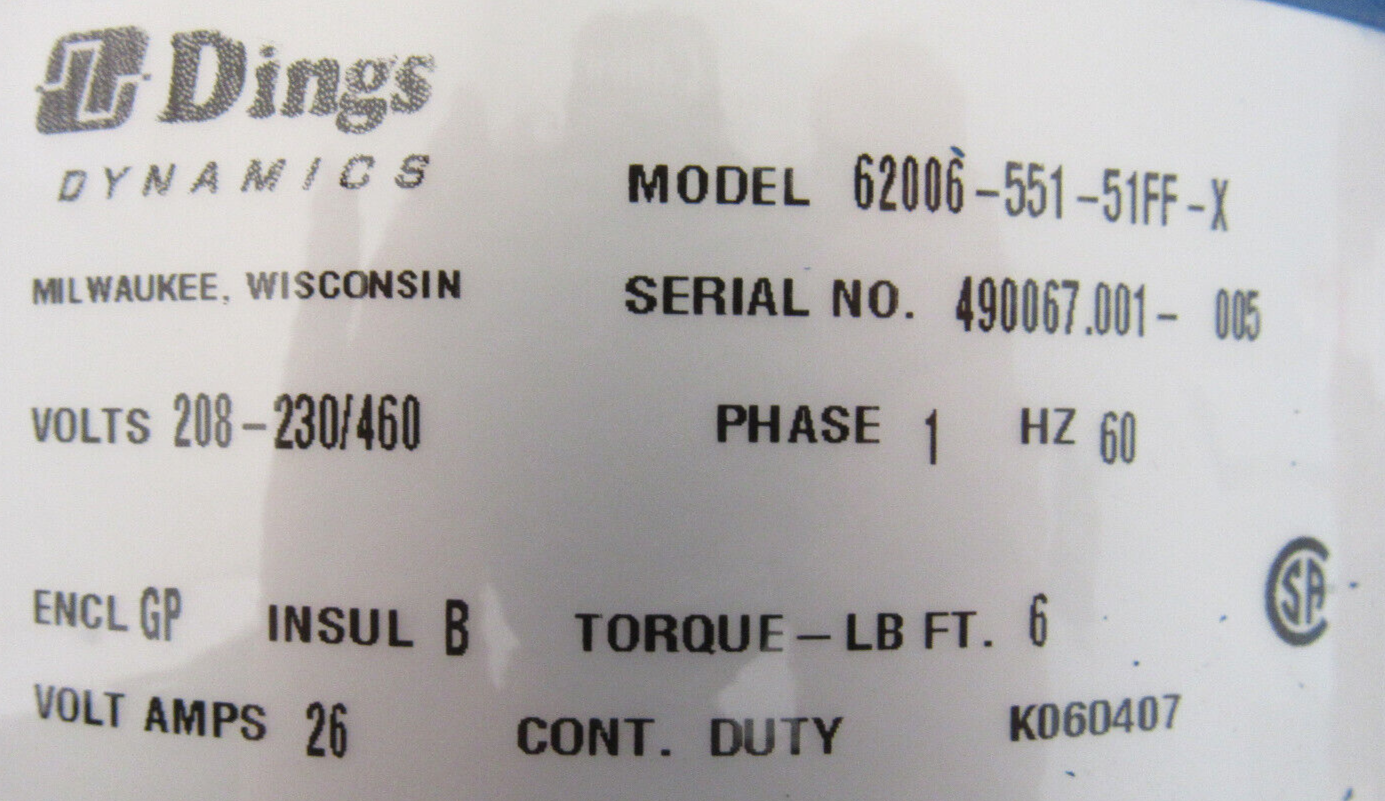 NEW DINGS 62006-551-51FF-X CLUTCH BRAKE 208-230/460V 6200655151FFX - SB ...