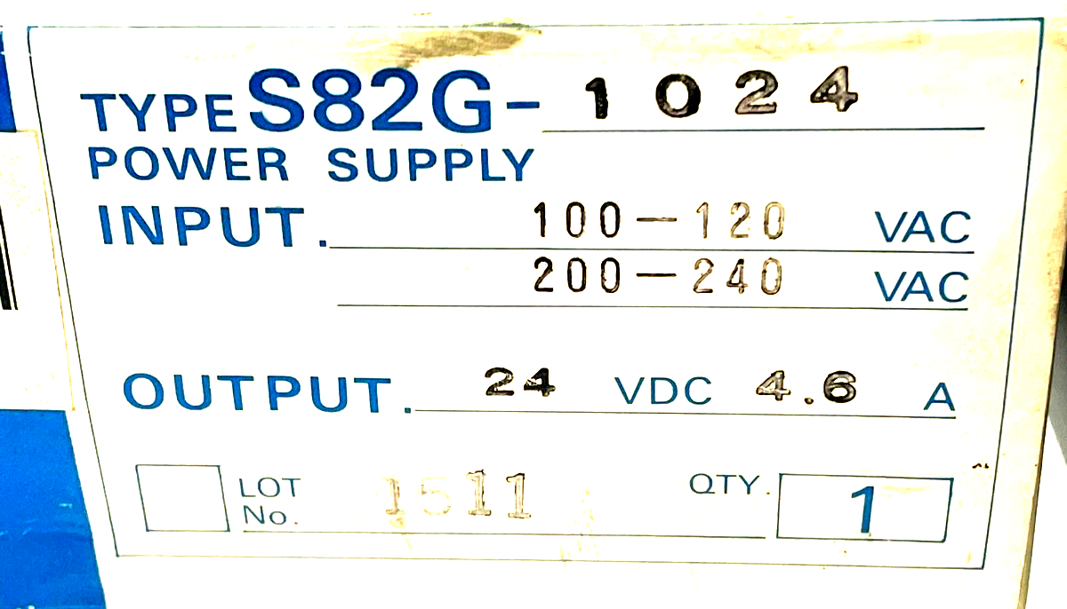 NEW OMRON S82G-1024 POWER SUPPLY 24VDC 4.6AMP S82G1024 - SB Industrial Supply, Inc.