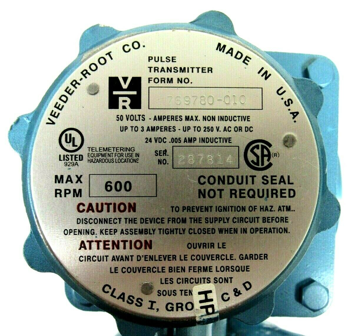 NEW VEETER ROOT 769780-010 PULSE TRANSMITTER ACTARIS MODEL 43 PULSER ...