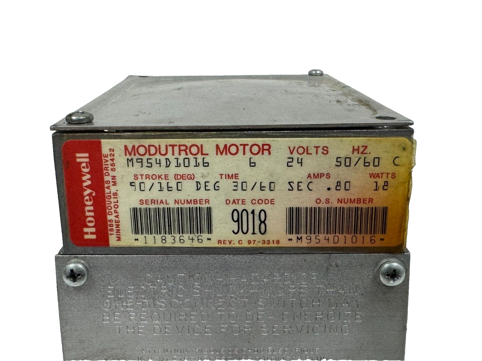 USED HONEYWELL M954D1016 MODUTROL MOTOR 24V 50/60Z 90/160 30/60SEC - SB ...