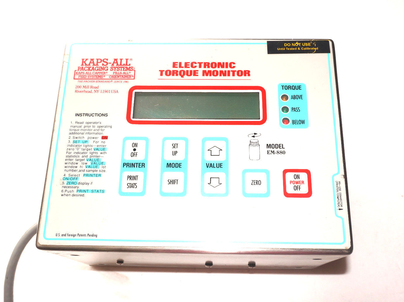 USED KAPS-ALL EM-880 ELECTRONIC TORQUE MONITOR EM880 - SB Industrial ...
