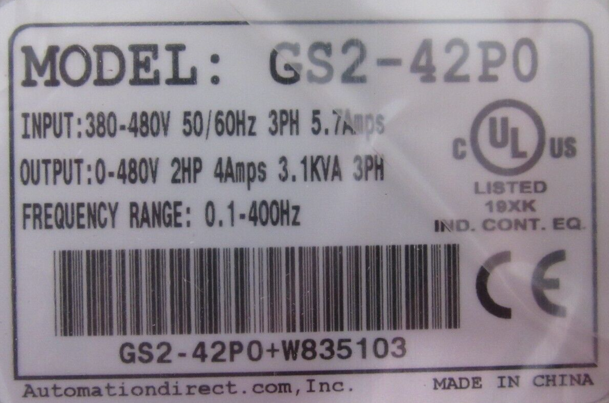 NEW AUTOMATION DIRECT GS2-42P0 DRIVE 2HP 460V GS242P0 - SB Industrial ...