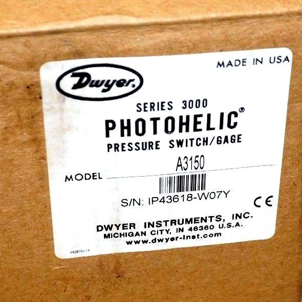 NEW DWYER A3150 SERIES 3000 PHOTOHELIC PRESSURE SWITCH - SB Industrial ...