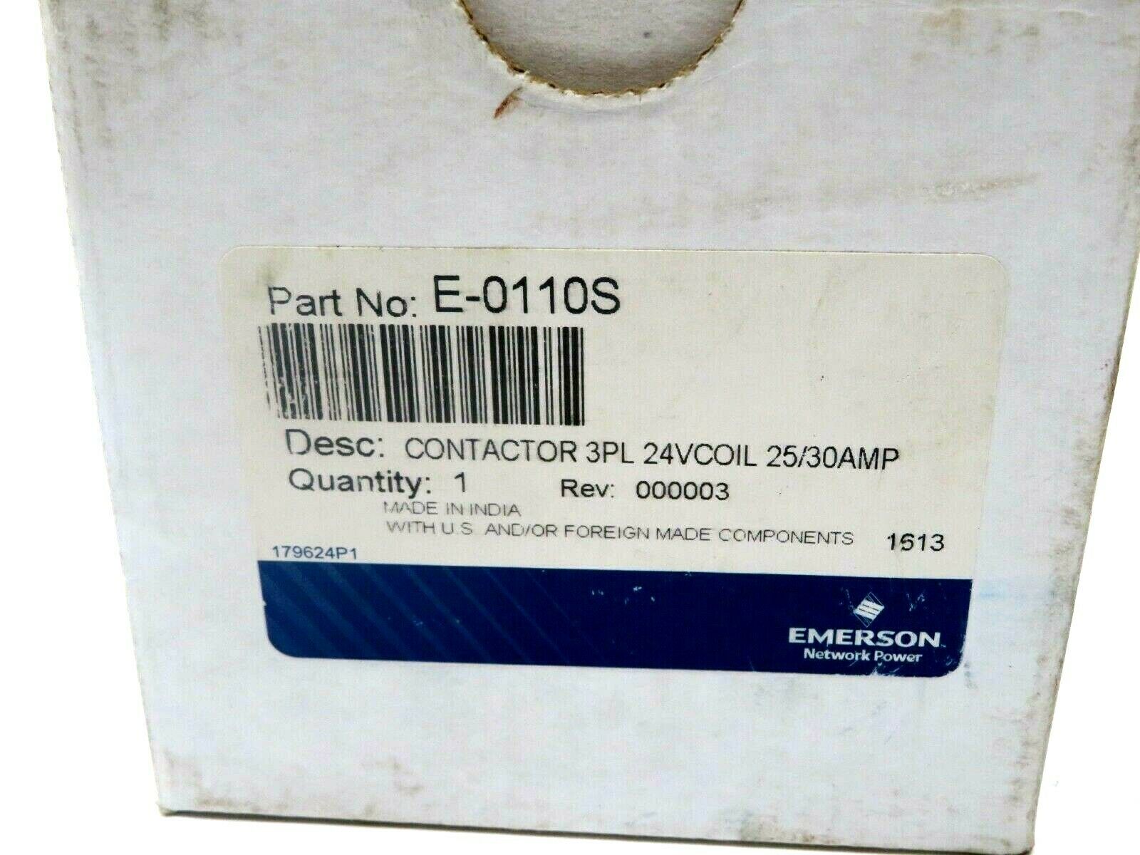 NEW EMERSON E-0110S CONTACTOR 3PL 24VCOIL 25/30AMP E0110 E0110S - SB ...