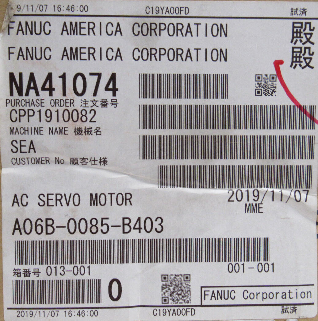 NEW FANUC A06B-0085-B403 SERVO MOTOR A06B0085B403 - SB Industrial ...