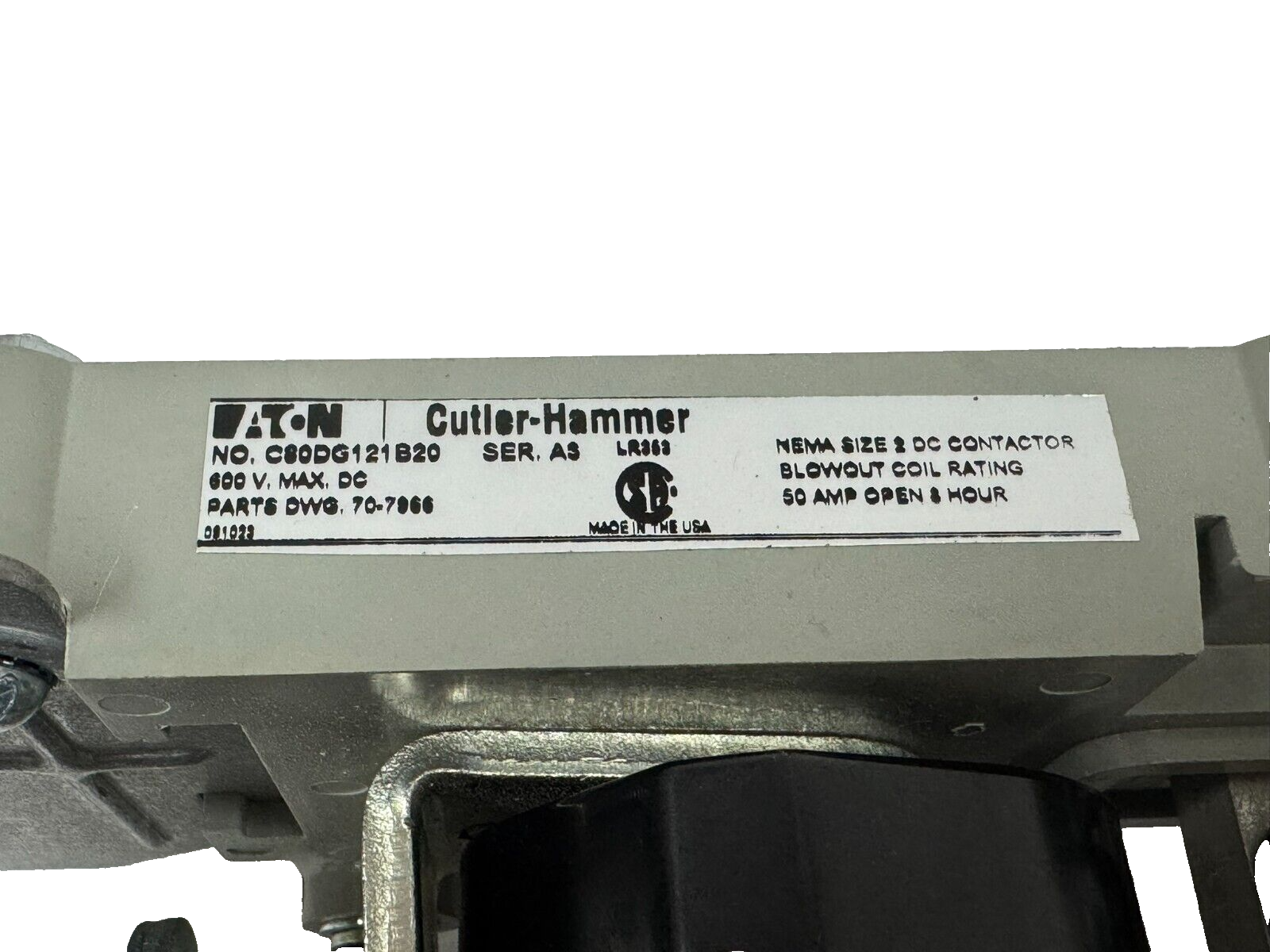 NEW EATON C80DG121B20 NEMA SIZE 2 DC 912 CONTACTOR 600VDC W/ 1549-1 ...