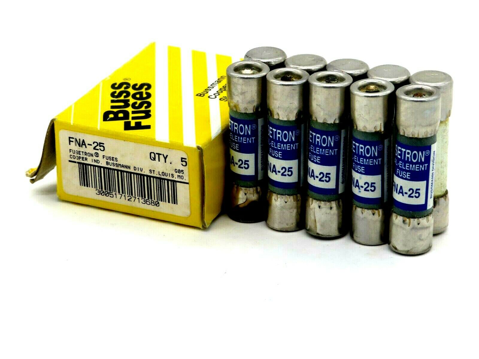 NEW LOT OF 5 BUSSMANN FNA-25 FUSES FNA25 - SB Industrial Supply, Inc.