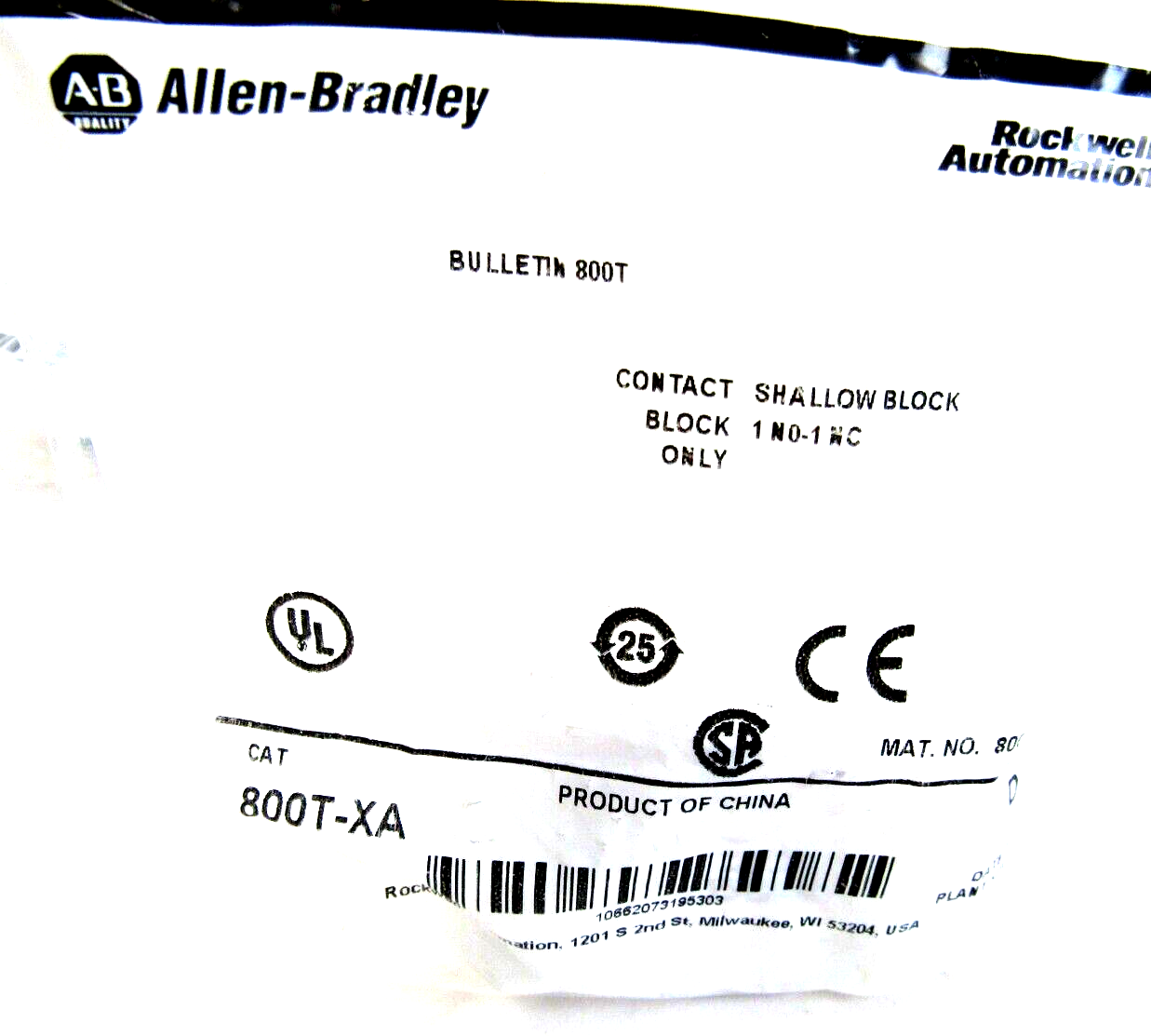 LOT OF 5 ALLEN BRADLEY 800T-XA CONTACT SHALLOW BLOCK 800TXA - SB ...