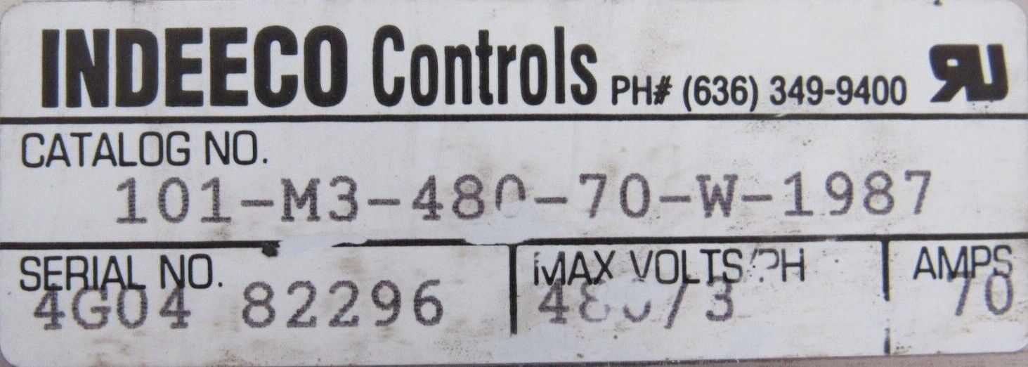 NEW INDEECO 101-M3-480-70-W-1987 POWER CONTROLLER 101M348070W1987 - SB ...
