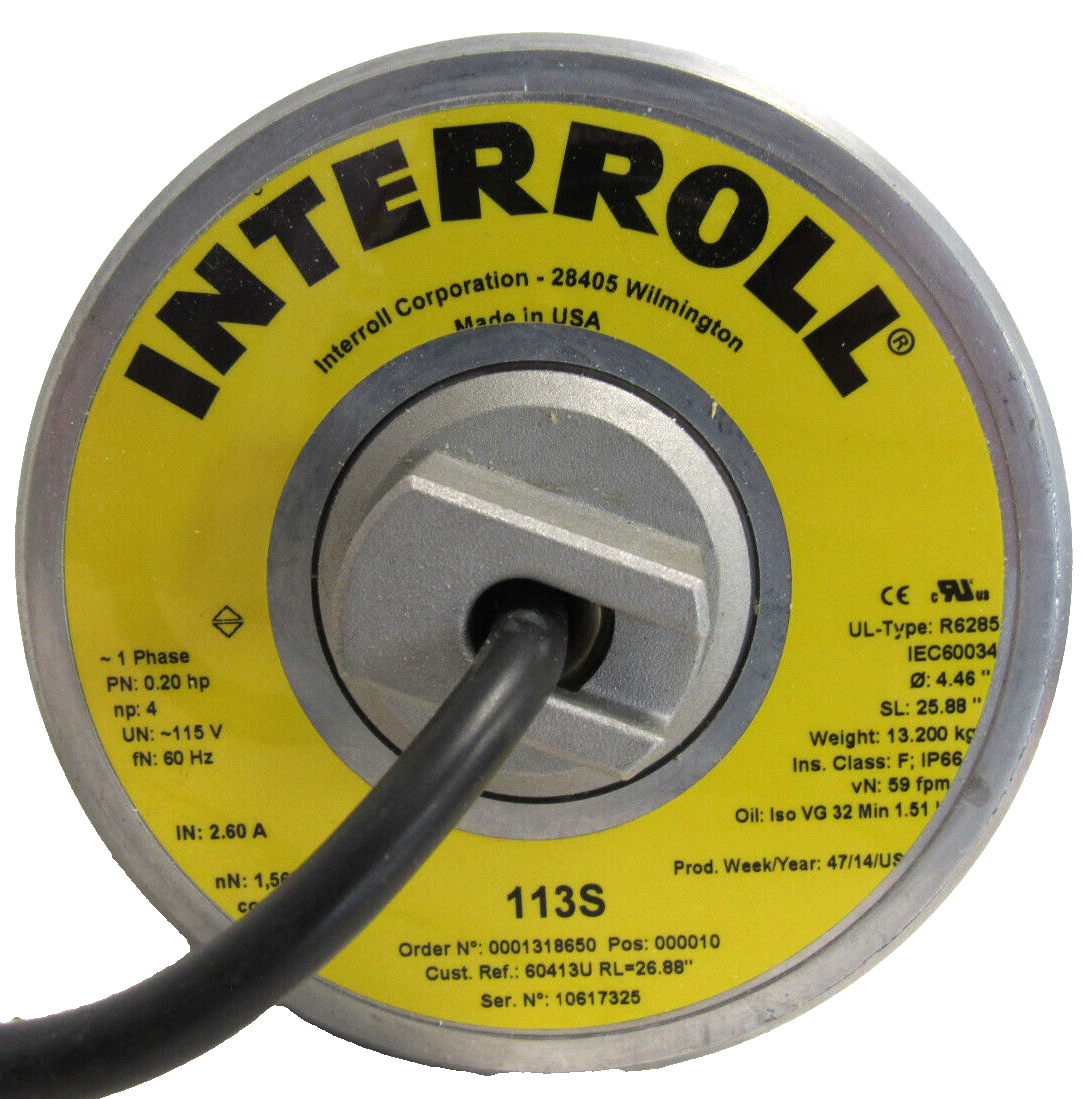 NEW INTERROLL 113S CONVEYOR DRUM ROLLER 115V 0.20 HP 113S-0.20HP - SB ...