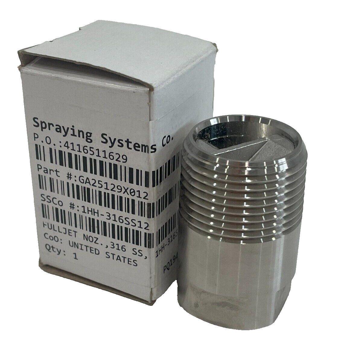 NEW SPRAYING SYSTEMS 1HH-316 SS12 FULLJET NOZZLE GA25129X012 - SB ...