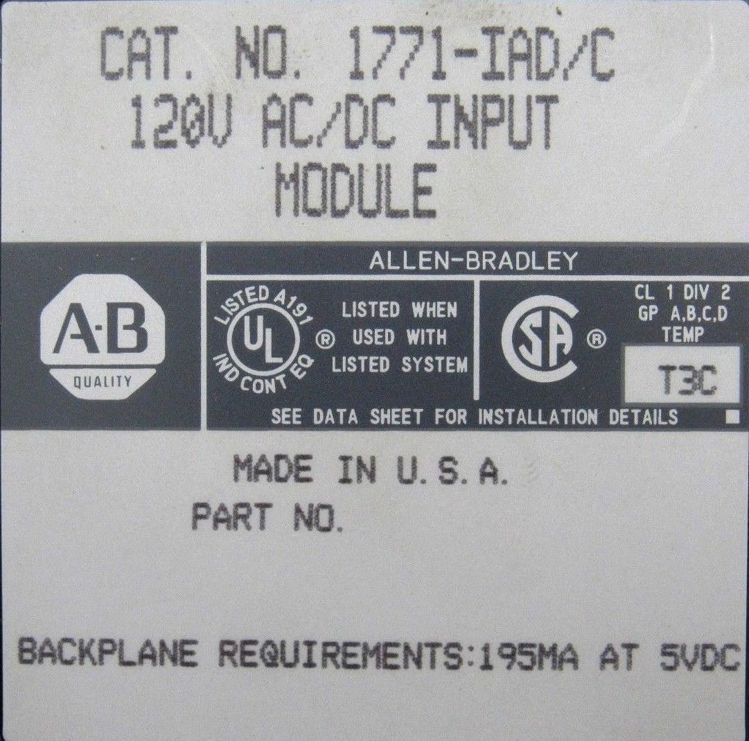USED ALLEN BRADLEY 1771-IAD/C INPUT MODULE 1771IADC - SB Industrial ...