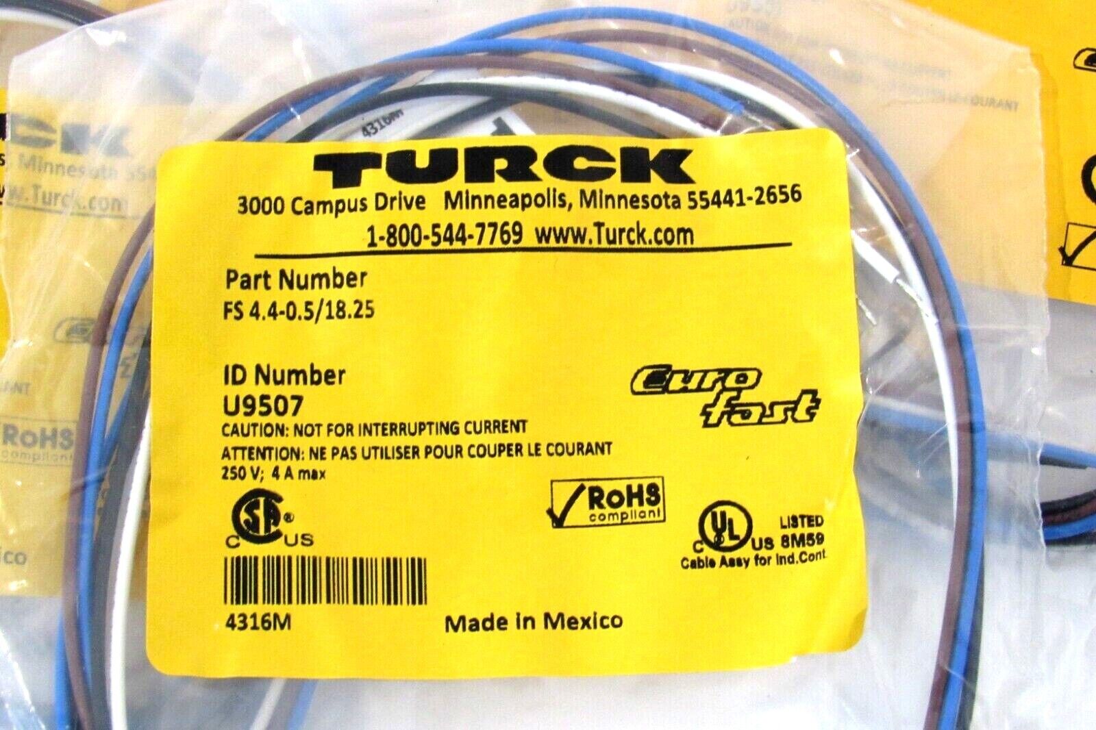 LOT OF 14 NEW TURCK FS 4.4-0.5/18.25 RECEPTACLE U9507 FS44051825 - SB ...
