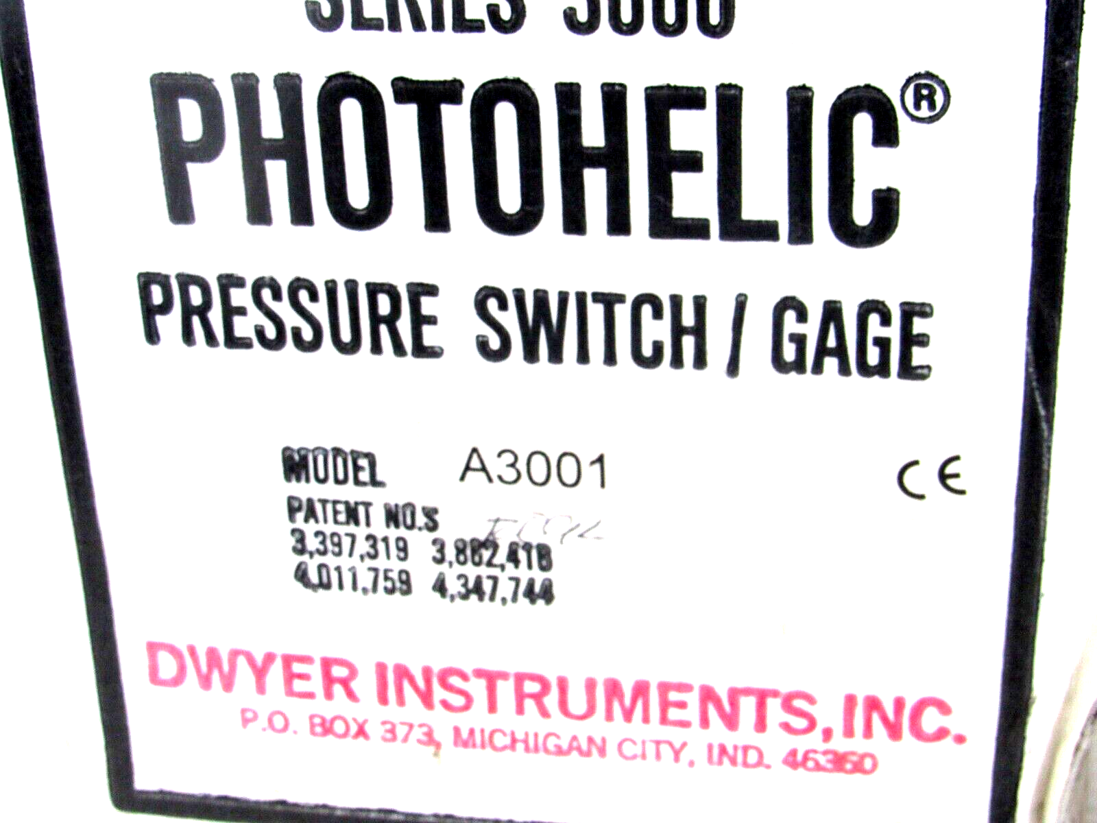 NEW DWYER A3001 PRESSURE SWITCH /GAGE SERIES 3000 - SB Industrial ...