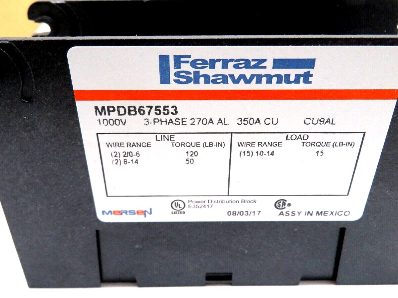 NEW MERSEN MPDB67553 POWER DISTRIBUTION BLOCK 1000V - SB Industrial ...