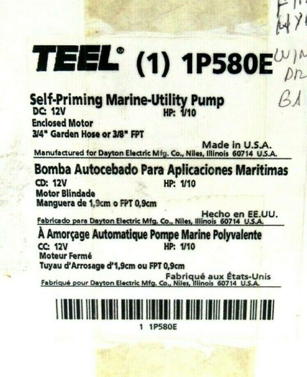 NEW TEEL 1P580E SELF PRIMING MARINE UTILITY PUMP - SB Industrial Supply ...