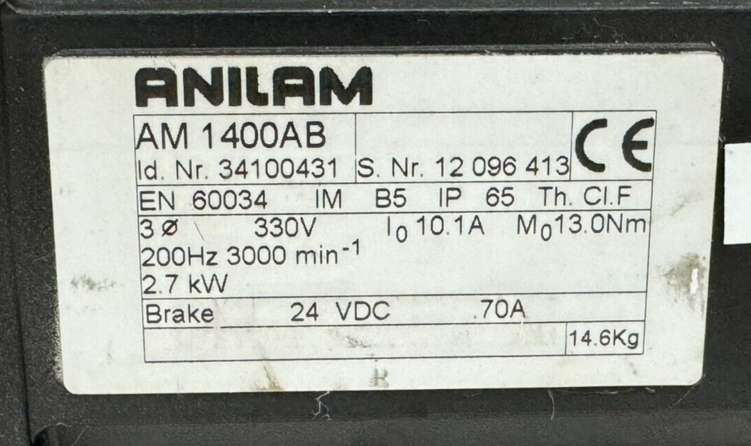 NEW ANILAM / INDRAMAT AM 1400AB SERVO MOTOR 34100431 QSY-90B-3000 - SB ...