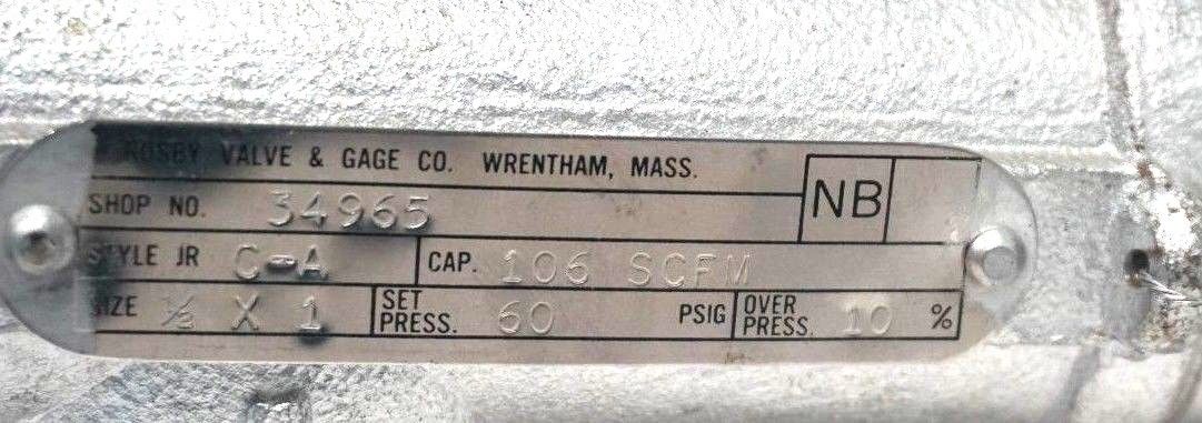 NEW CROSBY VALVE & GAGE 34965 RELIEF VALVE C-A 1/2" X 1" - SB ...