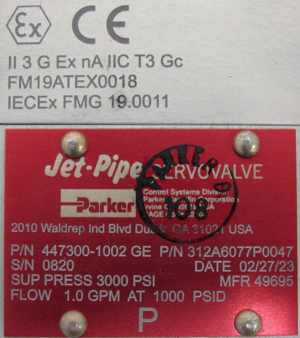 NEW PARKER 447300-1002 JET-PIPE SERVO VALVE GE 312A6077P0047 4473001002 ...