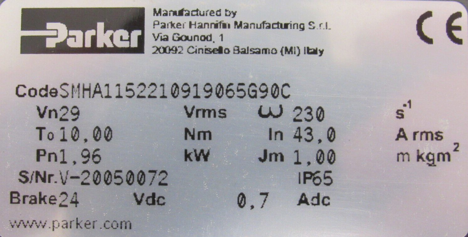 NEW PARKER SMHA1152210919065G90C SERVO MOTOR - SB Industrial Supply, Inc.
