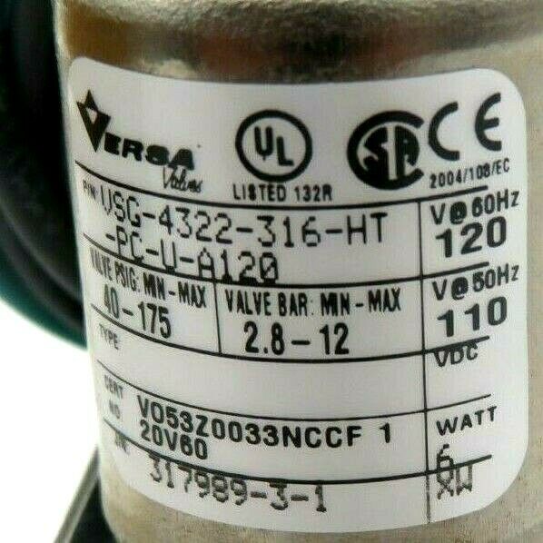 NEW VERSA VSG-4322-316-HT-PC-U-A120 4 WAY VALVE VSG-4322-316-HT-PC-U ...