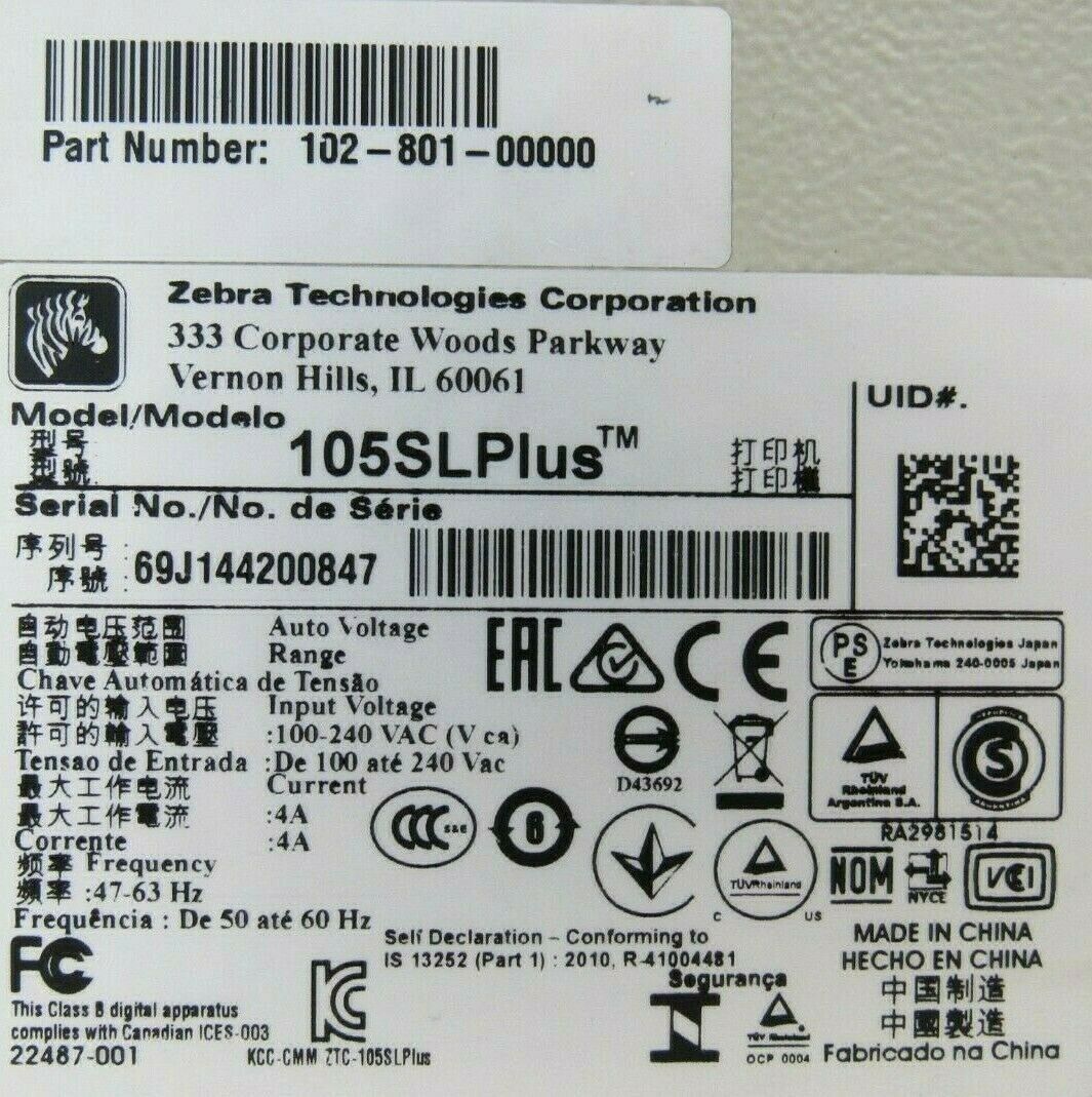 USED ZEBRA 105SLPLUS LABEL PRINTER 102-801-00000 - SB Industrial Supply ...