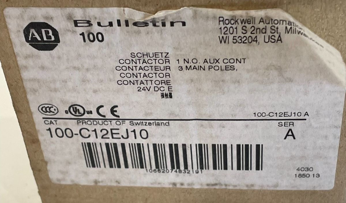 ALLEN BRADLEY 100-C12EJ10 CONTACTOR SER. A 100C12EJ10 NEW, SURPLUS - SB ...