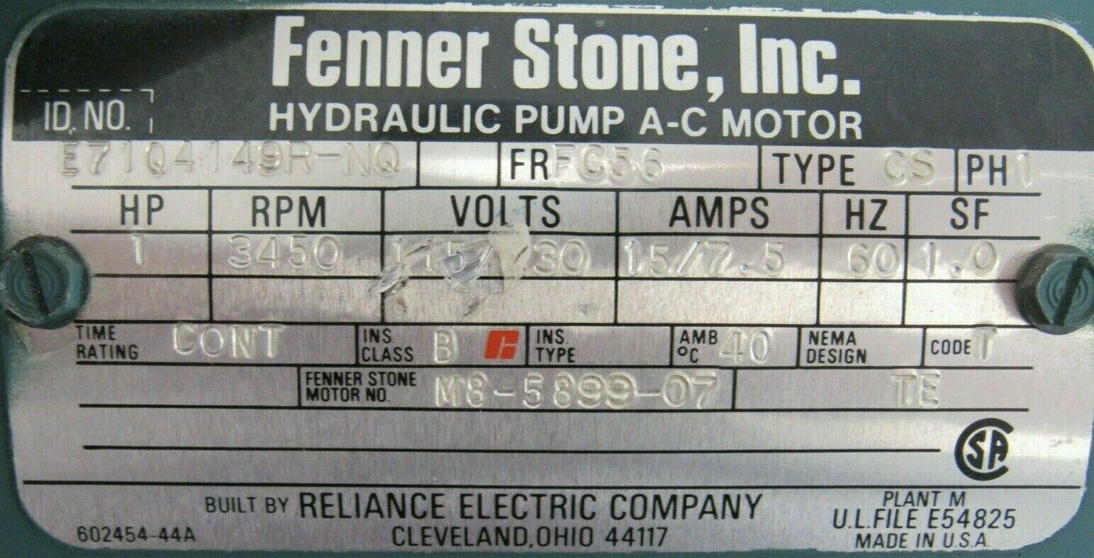 NEW FENNER STONE E71Q4149R-NQ MOTOR 1HP 3450RPM 115/230V FC56 ...