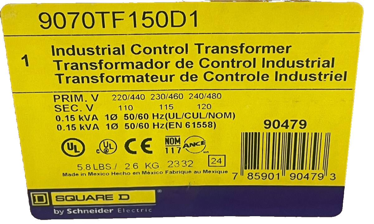 NEW SEALED SQUARE D 9070T150D1 INDUSTRIAL CONTROL TRANSFORMER - SB ...