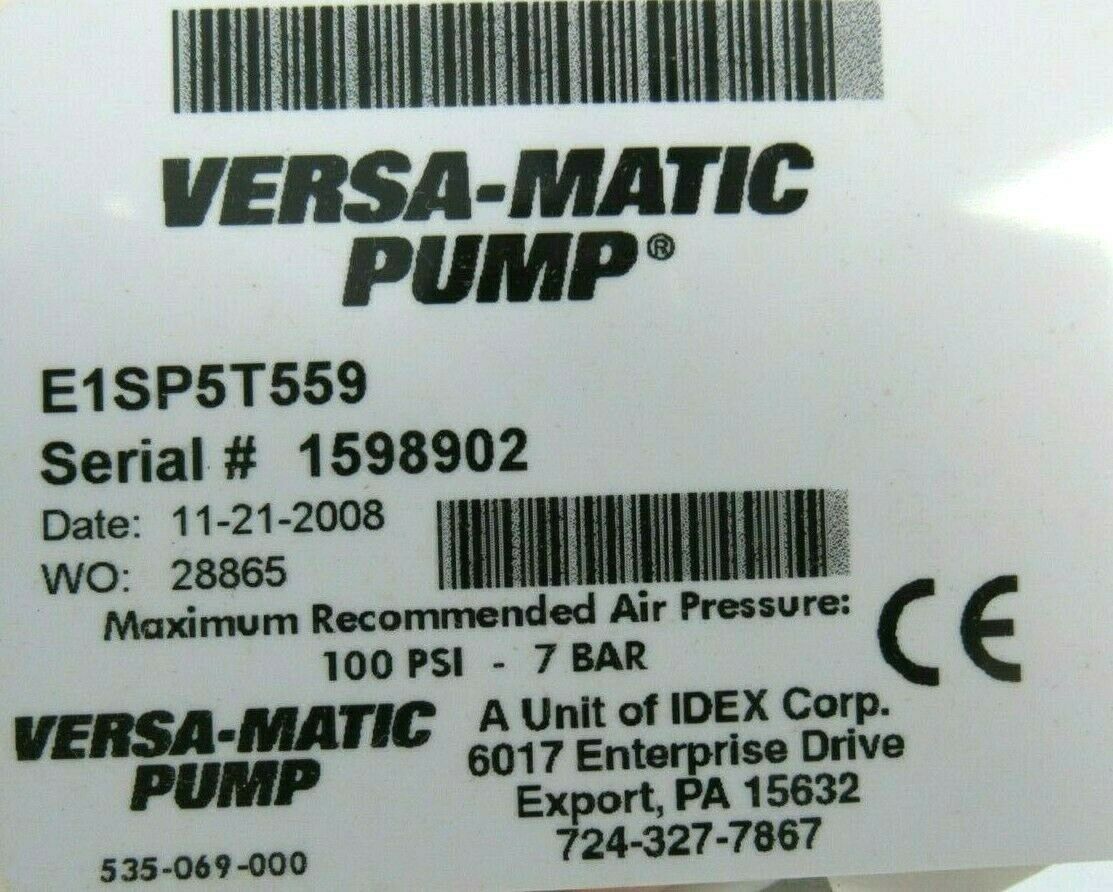NEW VERSA-MATIC E1SP5T559 DIAPHRAGM PUMP 1" - SB Industrial Supply, Inc.
