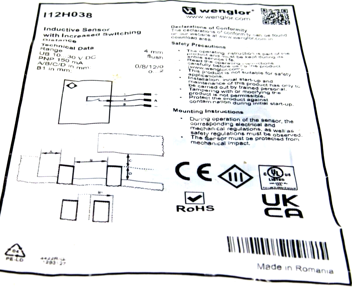 NEW WENGLOR I12H038 INDUCTIVE SENSOR - SB Industrial Supply, Inc.
