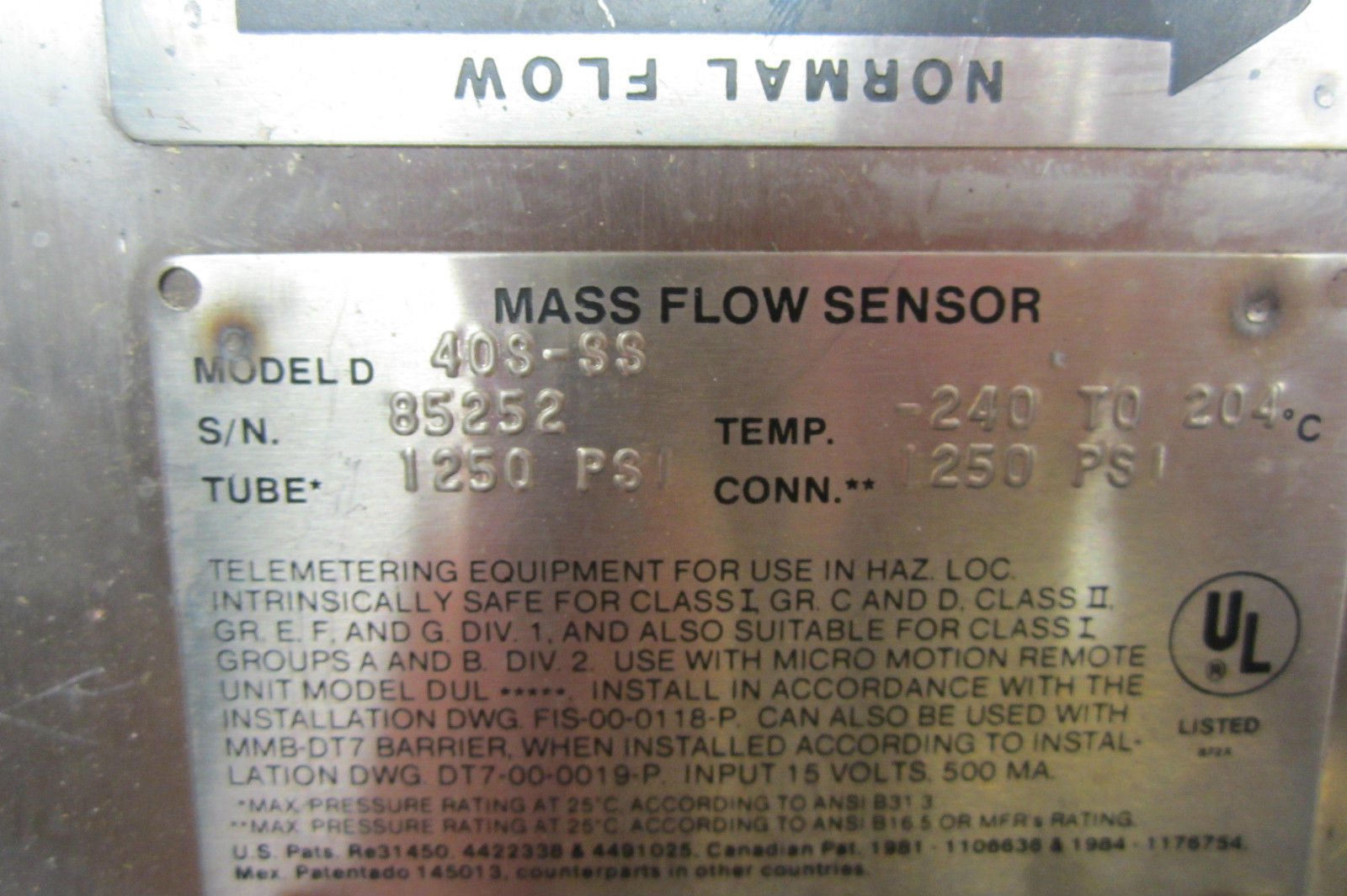 MICRO MOTION D 40S-SS FLOW SENSOR - SB Industrial Supply, Inc.