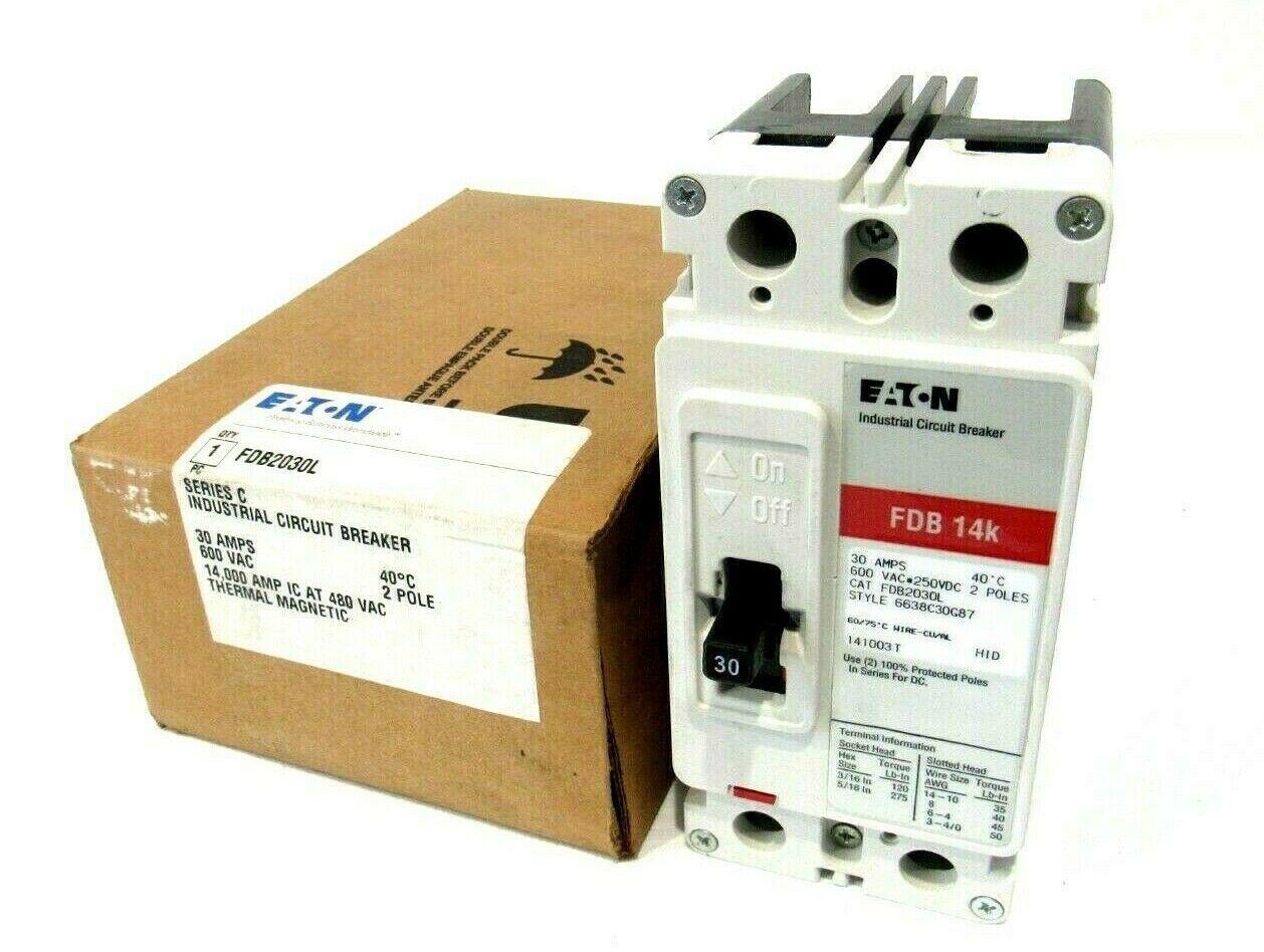 NEW EATON FDB2030L CIRCUIT BREAKER SER.C 2 POLE 30A 600VAC - SB ...