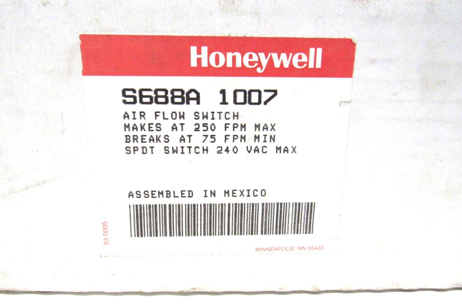 NEW HONEYWELL S688A-1007 AIRFLOW SWITCH S688A1007 - SB Industrial ...