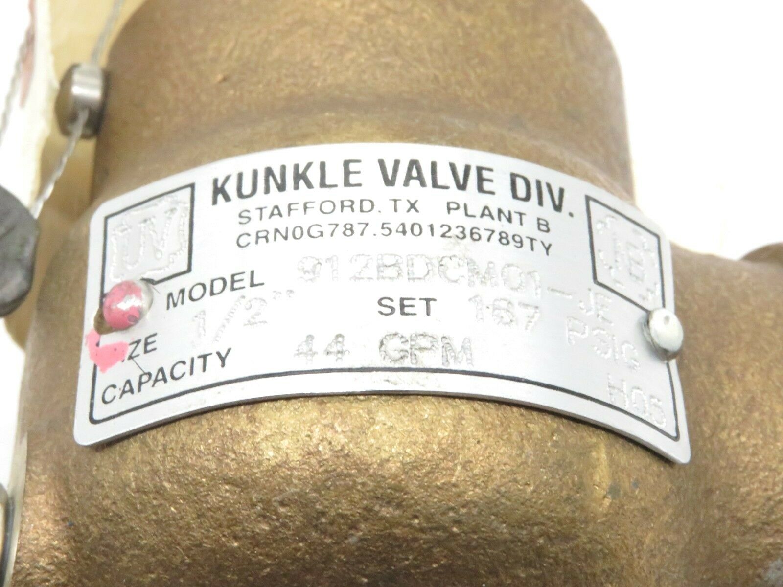 NEW KUNKLE 912BDCM01-JE RELIEF VALVE 1/2 INCH 912BDCM01JE - SB ...