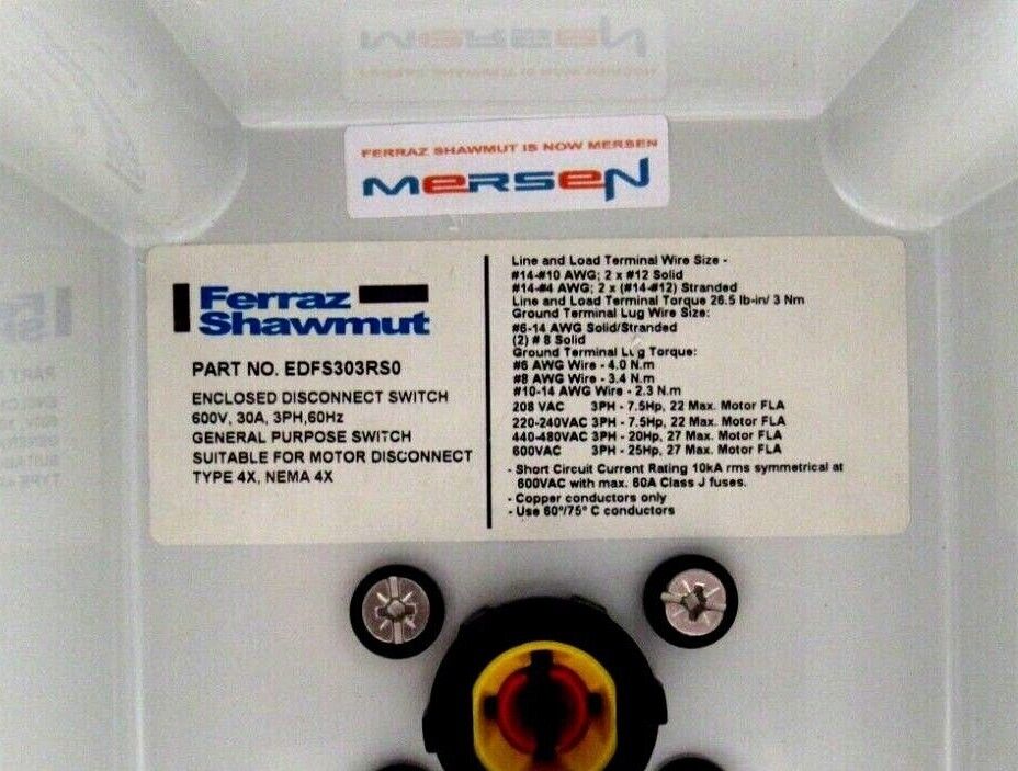 NEW MERSEN EDFS303RS0 DISCONNECT SWITCH ENCLOSURE - SB Industrial ...