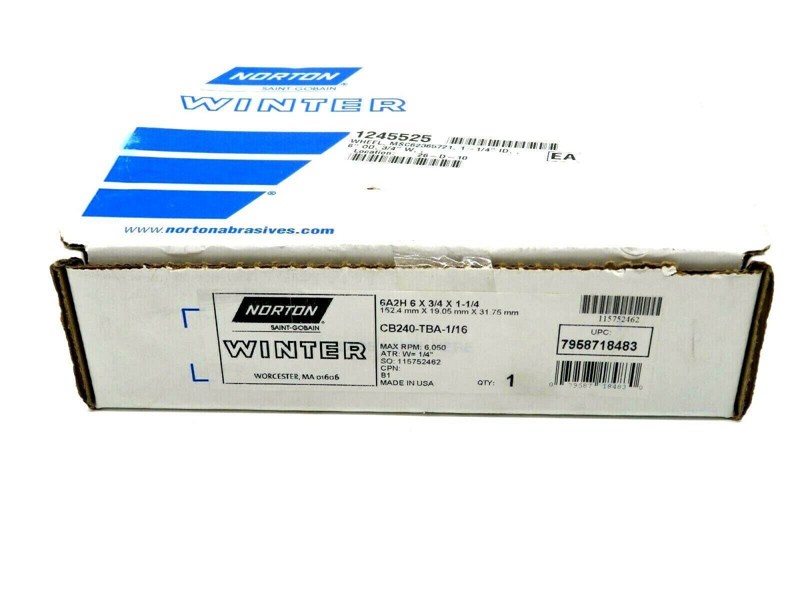 NEW NORTON CB240-TBA-1/16 DIAMOND WHEEL 6A2H 6 X 3/4 X 1-1/4 - SB ...