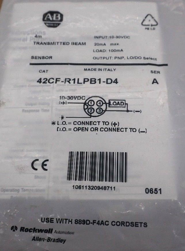 NEW SEALED ALLEN BRADLEY 42CF-R1LPB1-D4 BEAM SENSOR 42CFR1LPB1D4 SERIES ...