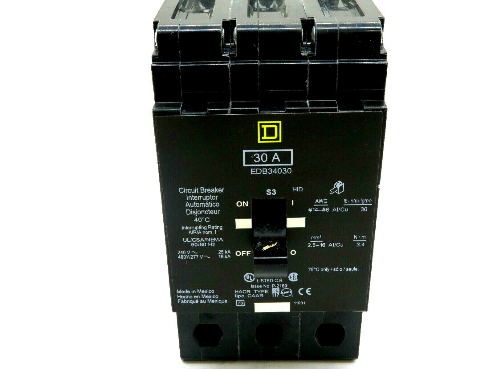 NEW SQUARE D EDB34030 CIRCUIT BREAKER 30A 3POLE - SB Industrial Supply ...