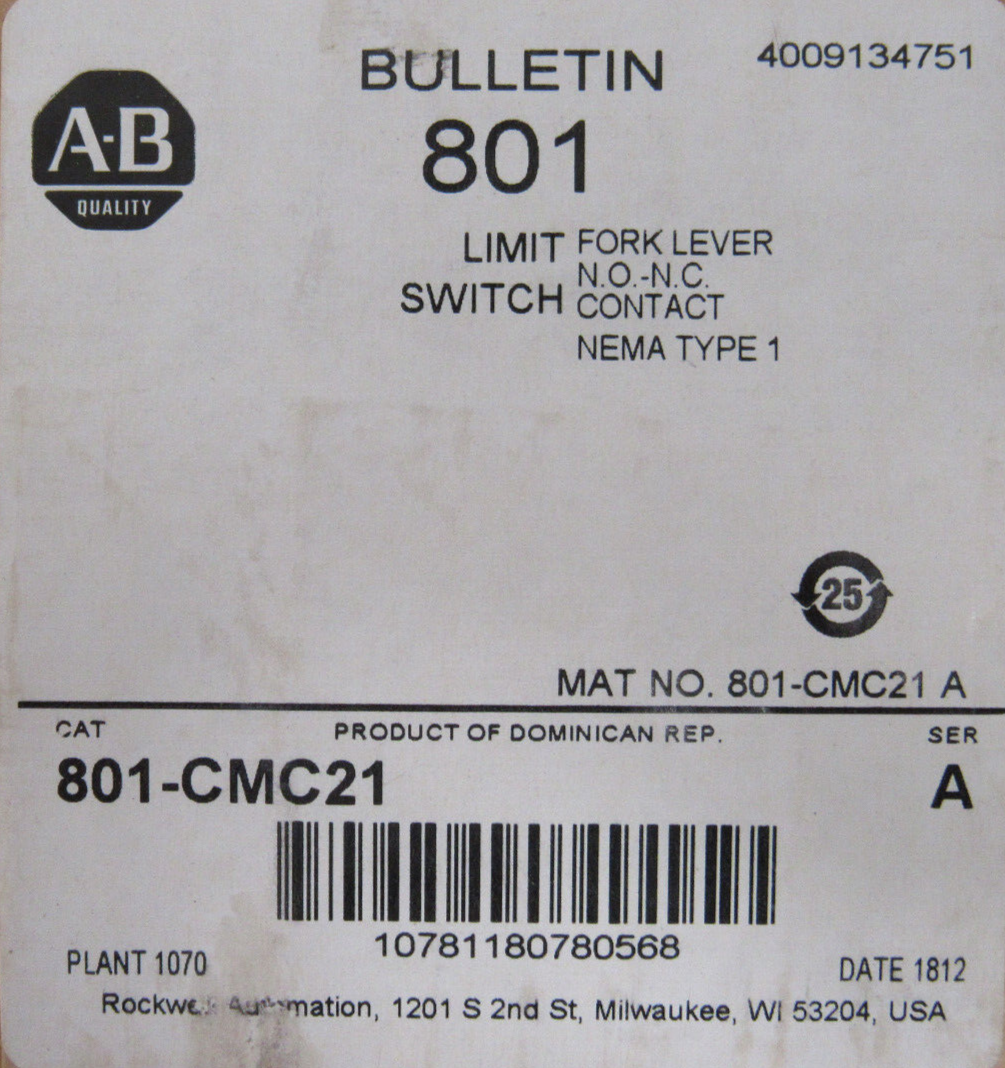 ALLEN BRADLEY 801-CMC21 LIMIT SWITCH SER.A 801CMC21 NEW SURPLUS - SB ...