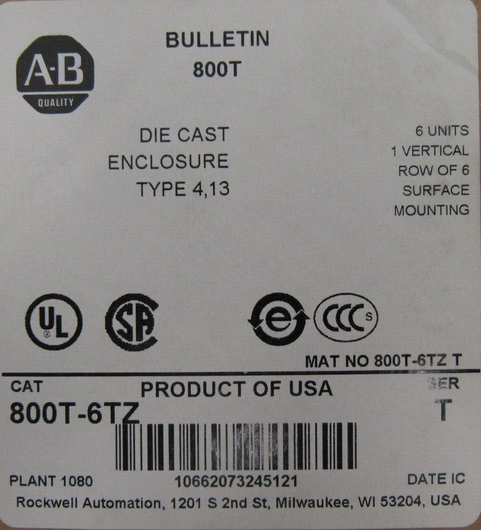 NEW ALLEN BRADLEY 800T-6TZ DIE CAST ENCLOSURE SER.T 800T6TZ - SB ...