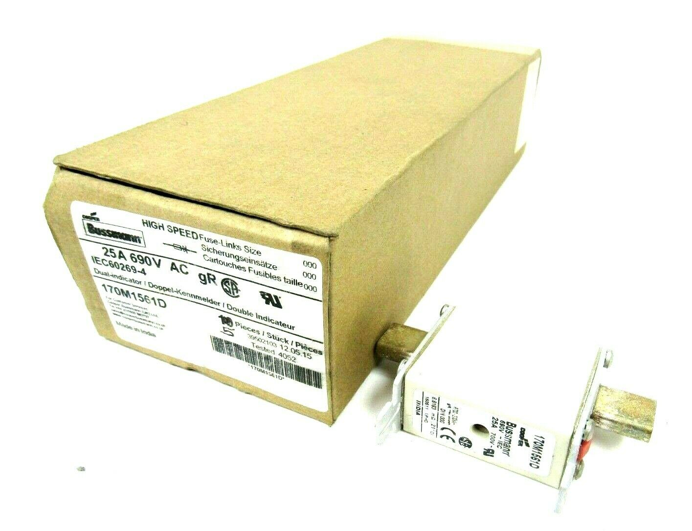NEW BOX OF 5 BUSSMANN 170M1561D DUAL INDICATOR FUSE 25A 690VAC - SB ...