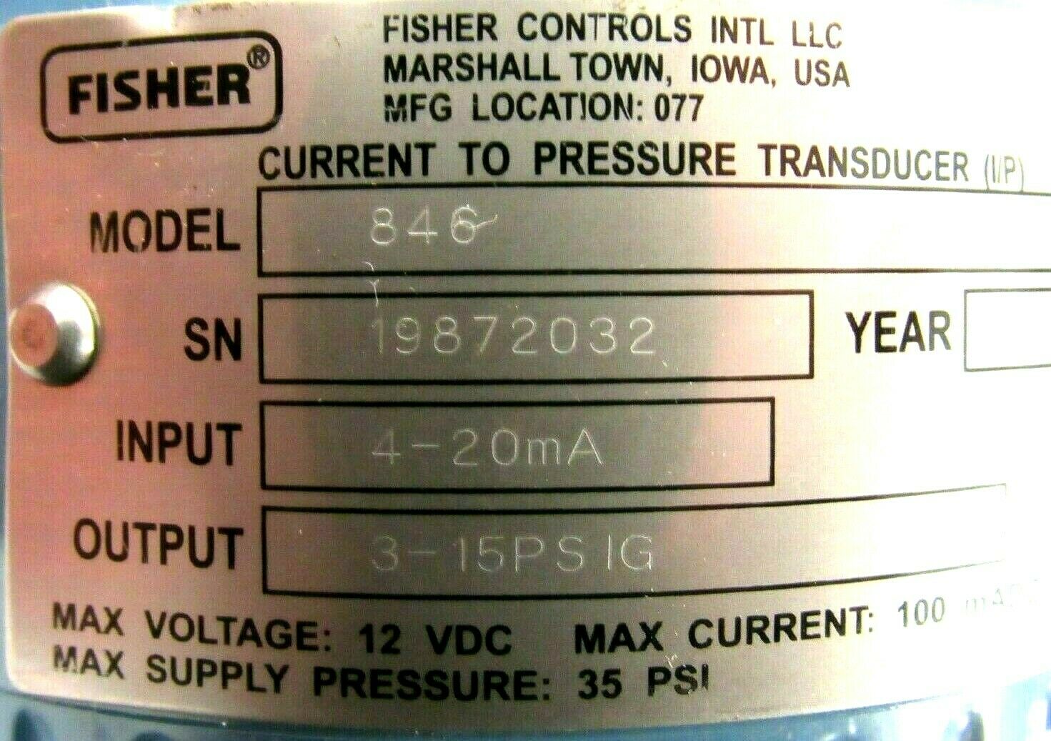 NEW FISHER 846 CURRENT TO PRESSURE TRANSDUCER - SB Industrial Supply, Inc.