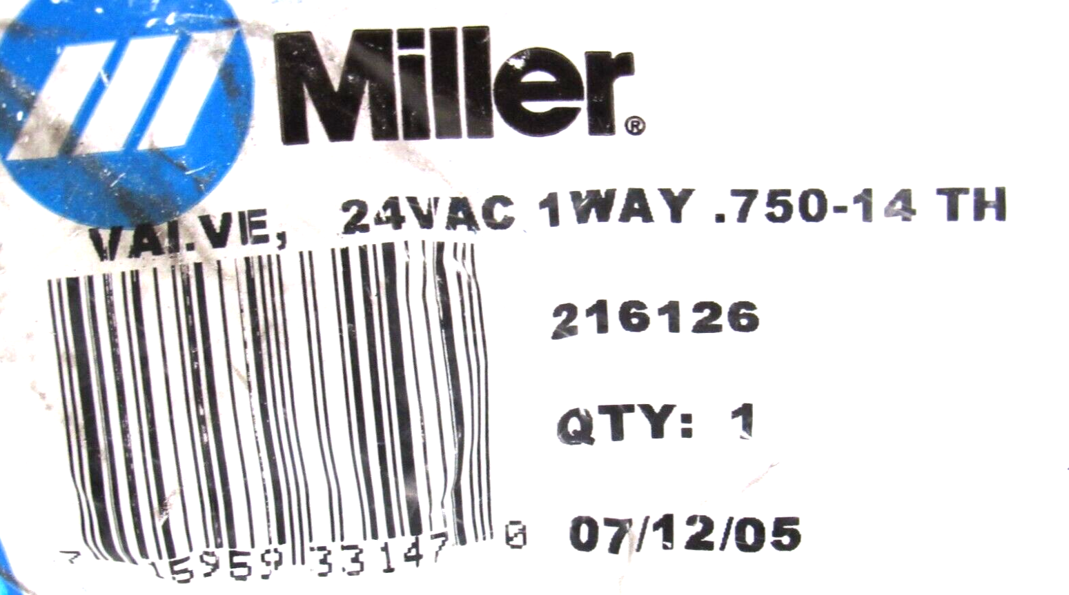 NEW MILLER 216126 VALVE 1 WAY 24V - SB Industrial Supply, Inc.