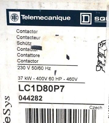 NEW TELEMECANIQUE LC1D80P7 CONTACTOR 230V 50/60 HZ - SB Industrial ...