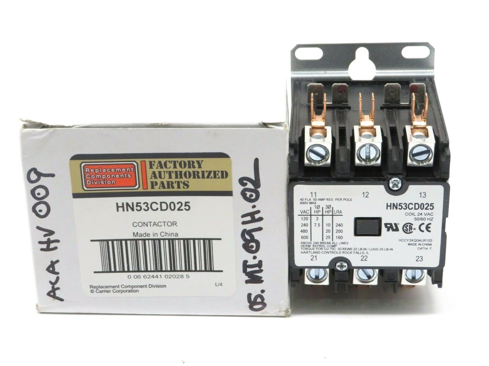 NEW UNITED TECHNOLOGIES CARRIER HN53CD025 CONTACTOR 24V 40AMP - SB ...